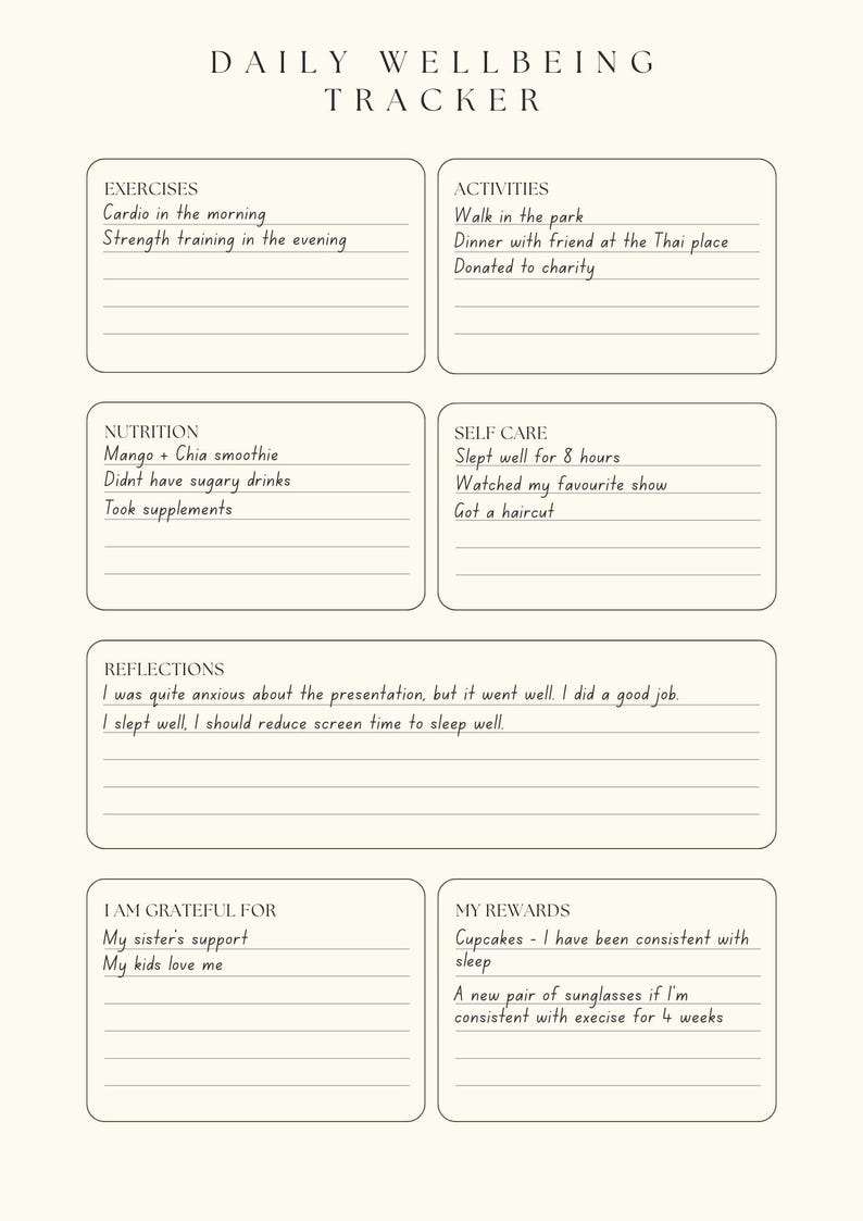 Printable Wellbeing Tracker | Daily Mindfulness Journal PDF | Self-care ...