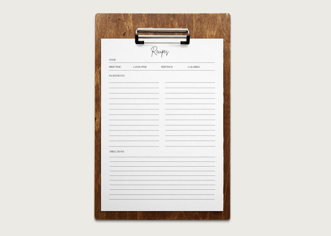 Printable Blank Recipe Card Template: Minimalist A4 (digital Download ...