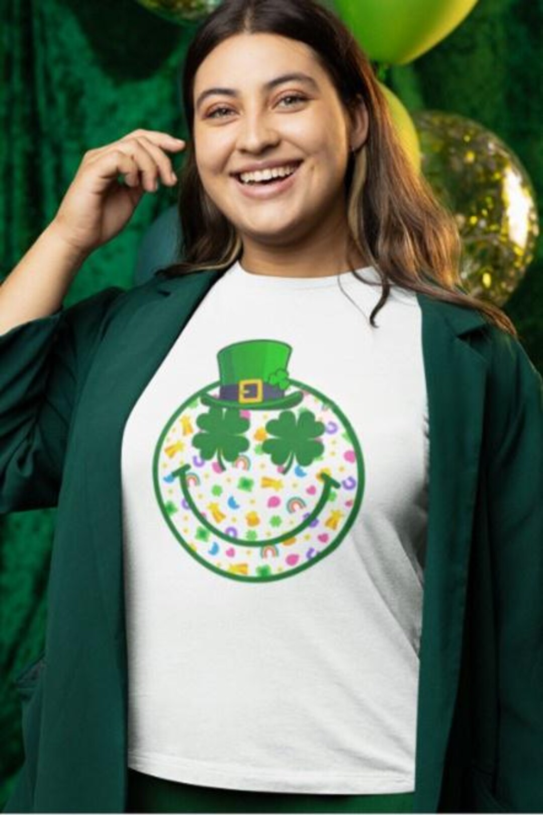 St Patrick's Day Smiley Face Tee Design, Lucky Clover PNG SVG (digital ...