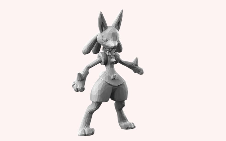 Low Poly Lucario Pokémon Sculpture - Unique 3D Printed Gaming Decor for ...