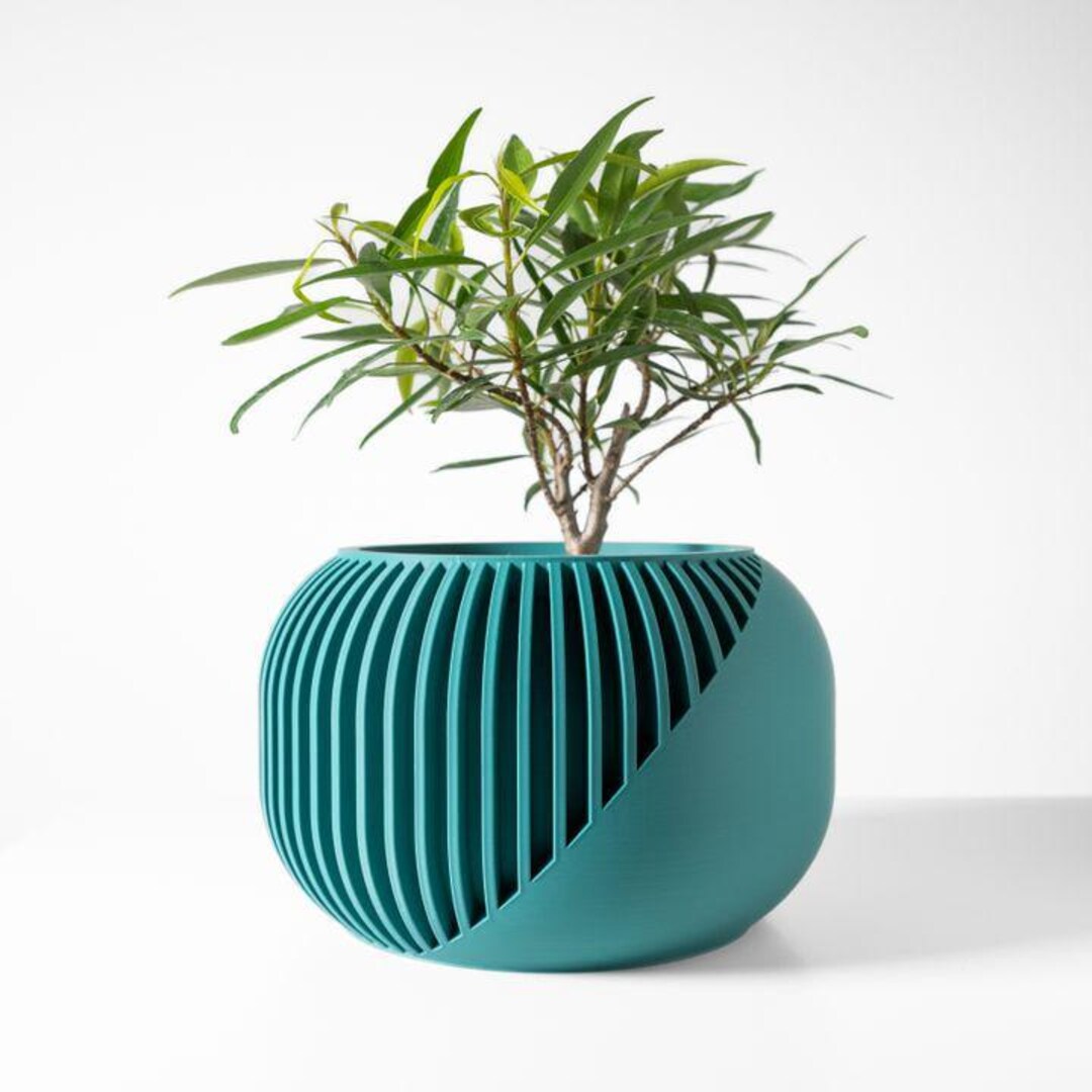 Spherical Planter Ribbed Plant Pot - Modern 3D Printed Unique Diagonal ...