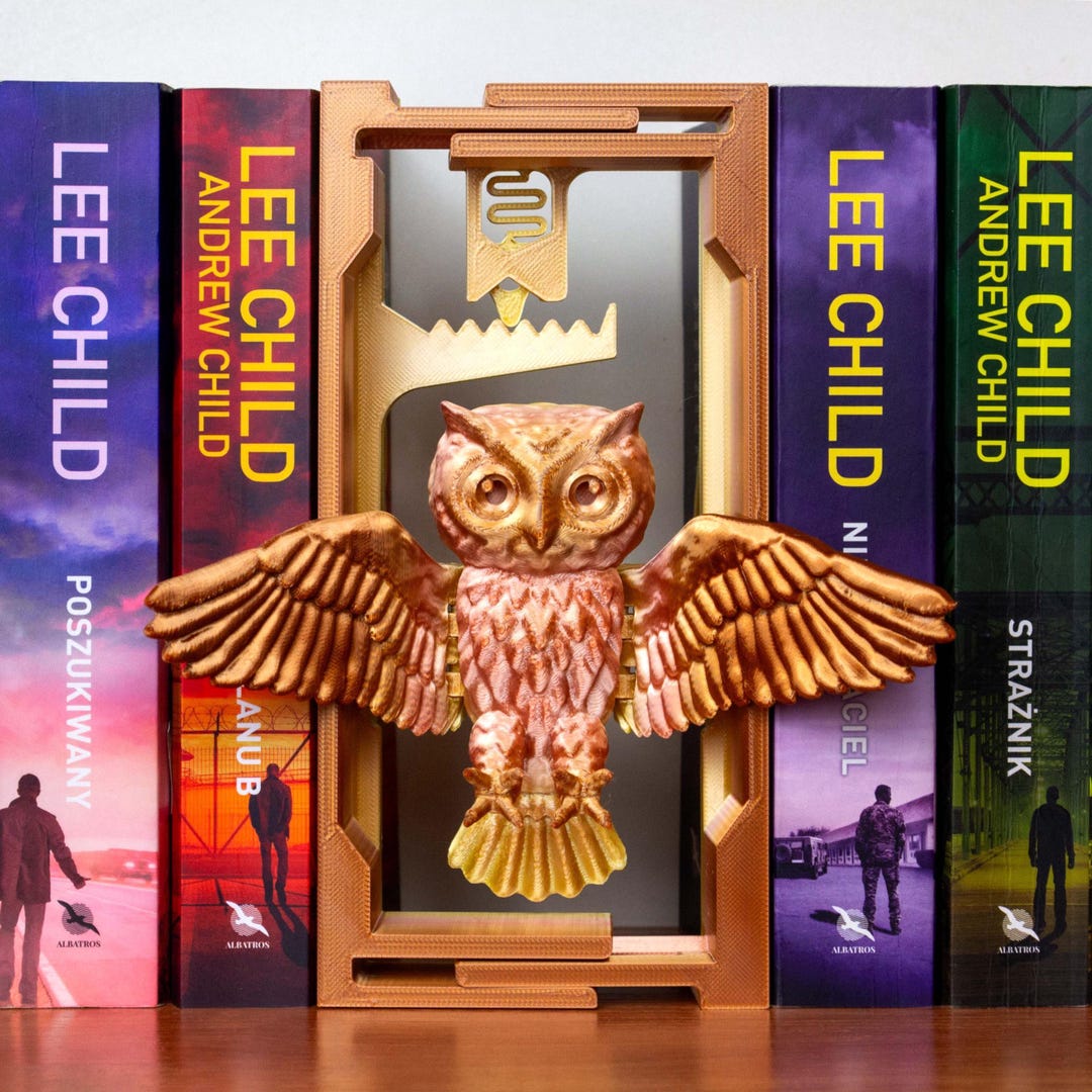 Wise Owl Bookend, Extendable 3D Printed Book Nook, Adjustable Bookshelf ...