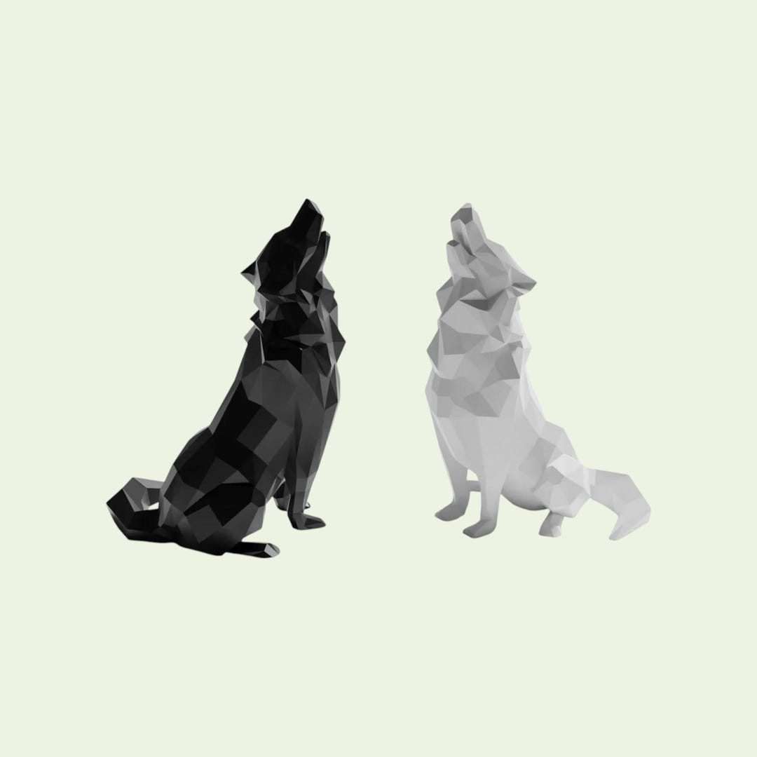 Low Poly Howling Wolf Sculpture - Unique 3D Printed Geometric Wildlife ...