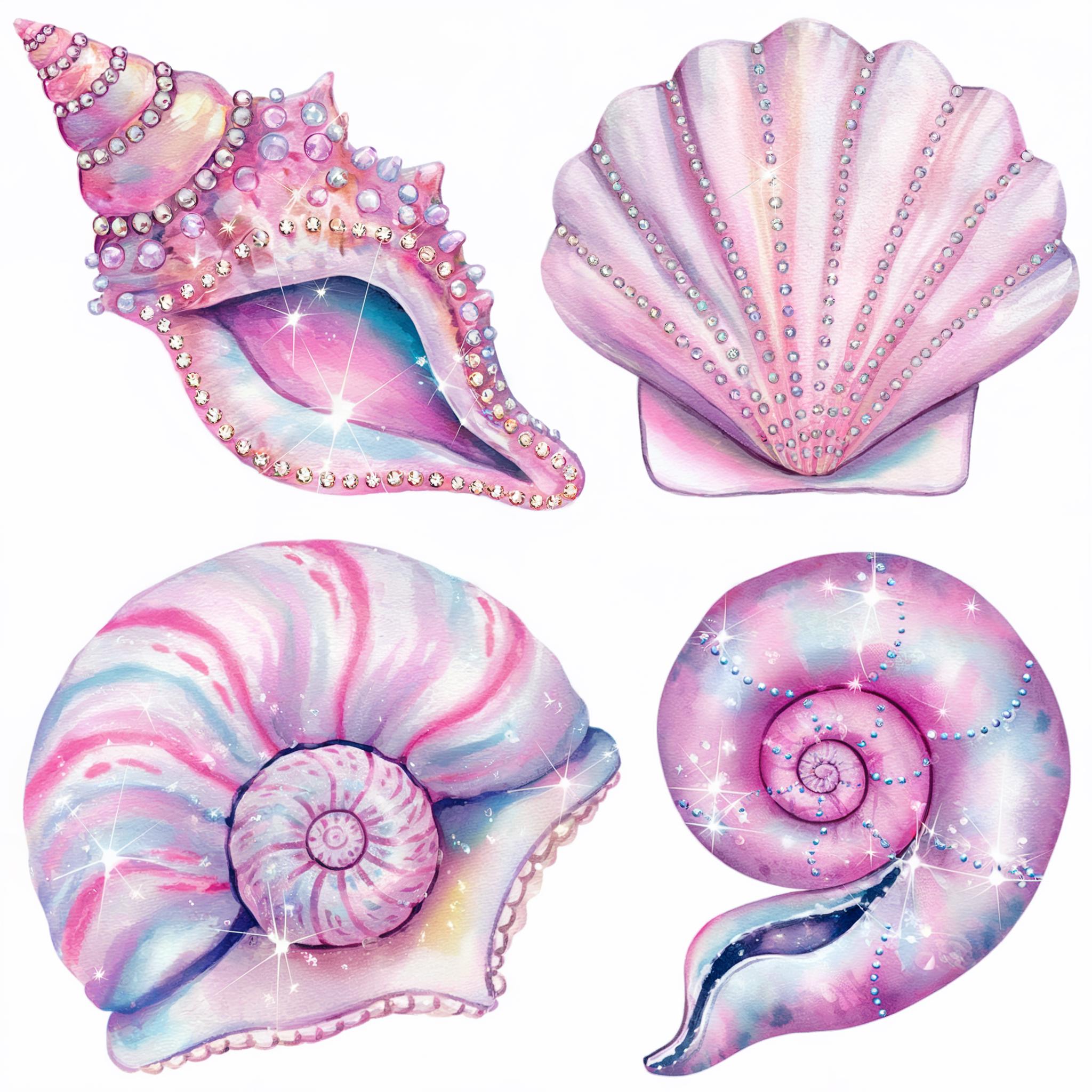 Seashell Clipart, Watercolor Seashells, Glitter Shells Clipart, Beveen ...