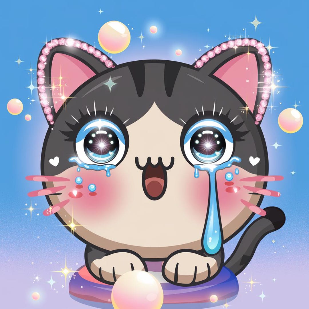 Kawaii Crying Cat Emote PNG – Cute Tearful Kitty Emoji Clipart ...