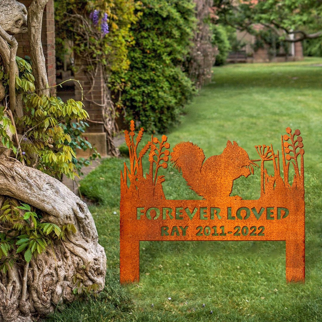 Squirrel Memorial Garden Sign – Personalized Corten Steel Grave Marker ...
