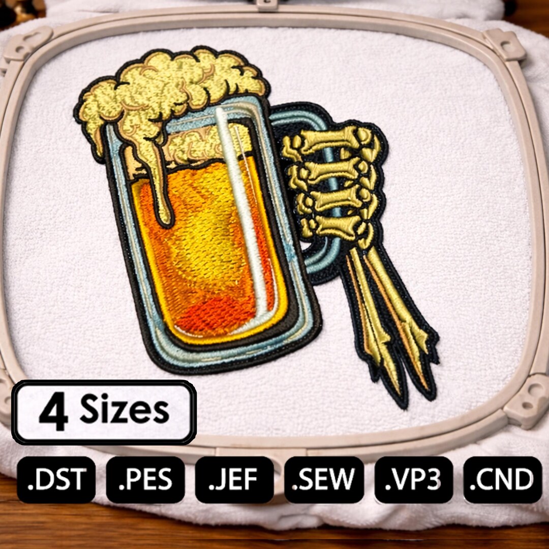 Stylish Skeleton Hand Beer Mug Embroidery Design - Etsy
