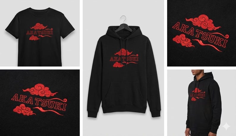 Motif de broderie Akatsuki | Nuage rouge inspiré d'un anime | Logo de ...