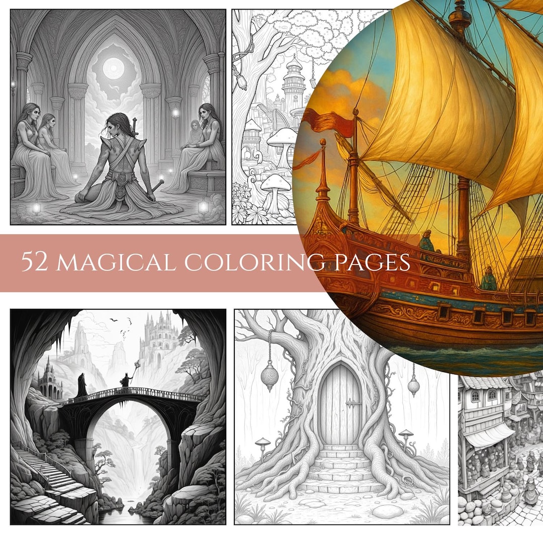 52 Mystical Fantasy & Enchanted Greyscale Coloring Pages | Magical ...
