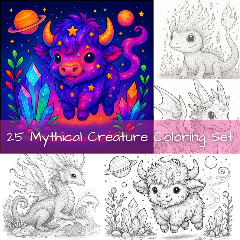Mythical Creatures Coloring Pages: Kawaii Fantasy Art (PDF Download) - Etsy