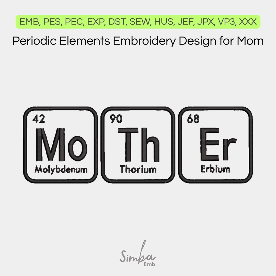 Periodic Table Style Machine Embroidery Design for Mom, Downloadable ...