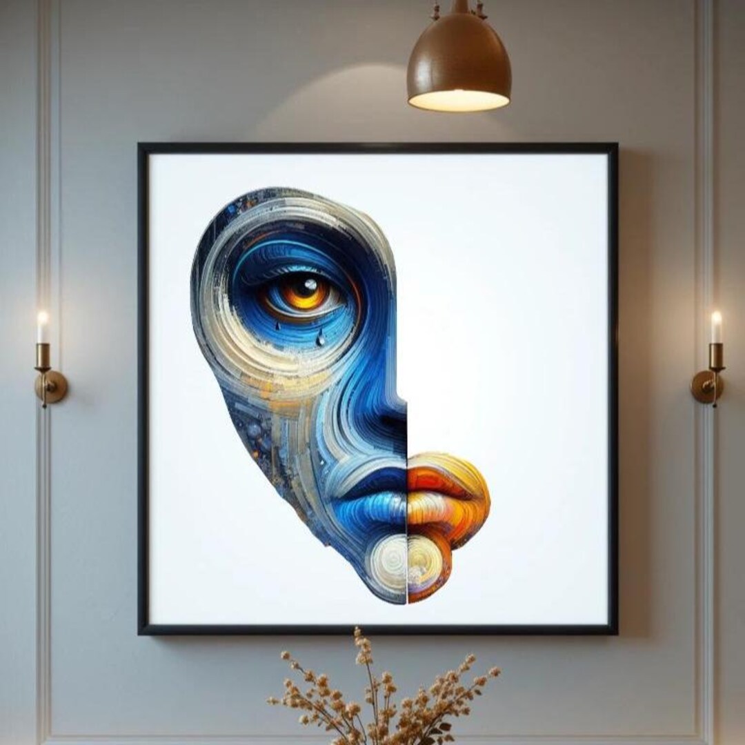 Half Face Abstract Art- Emotional Wall Print- Surreal Portrait Poster ...