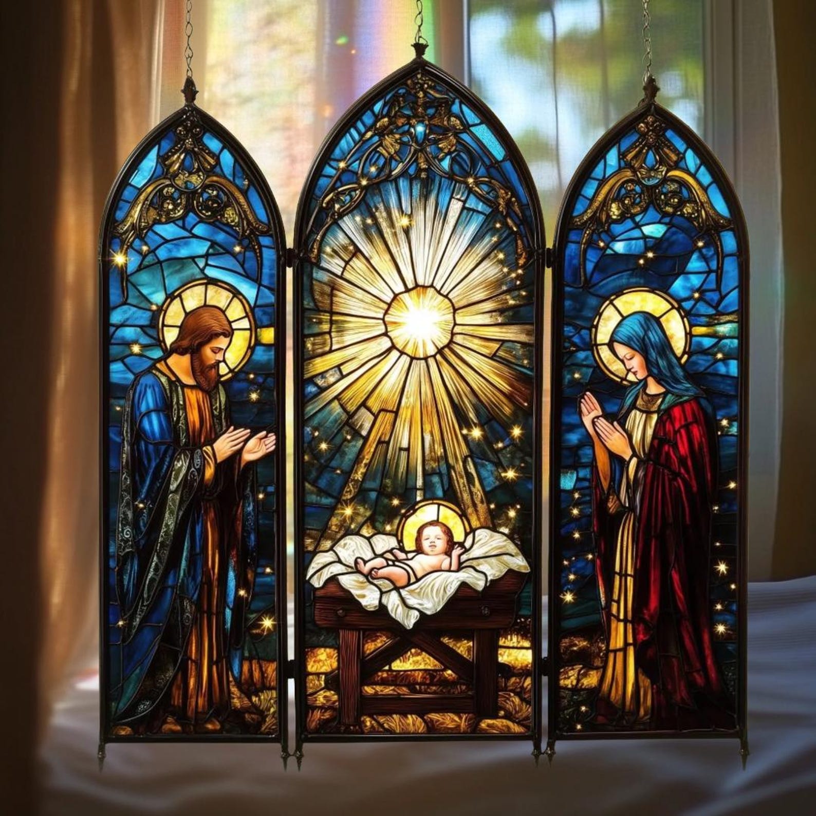 Christmas Nativity Acrylic Suncatcher, Holy Scene Window Hanging ...