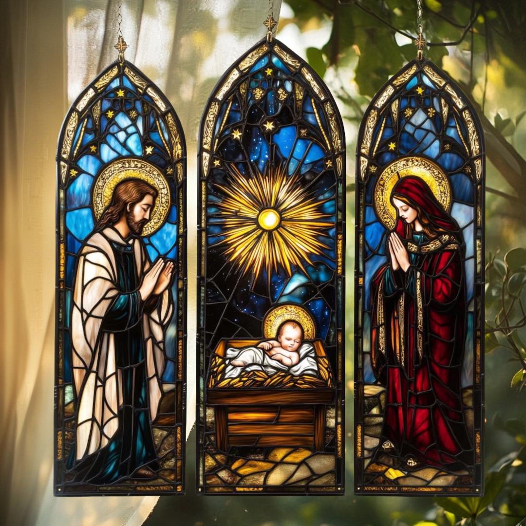 Christmas Nativity Acrylic Suncatcher, Holy Scene Window Hanging ...