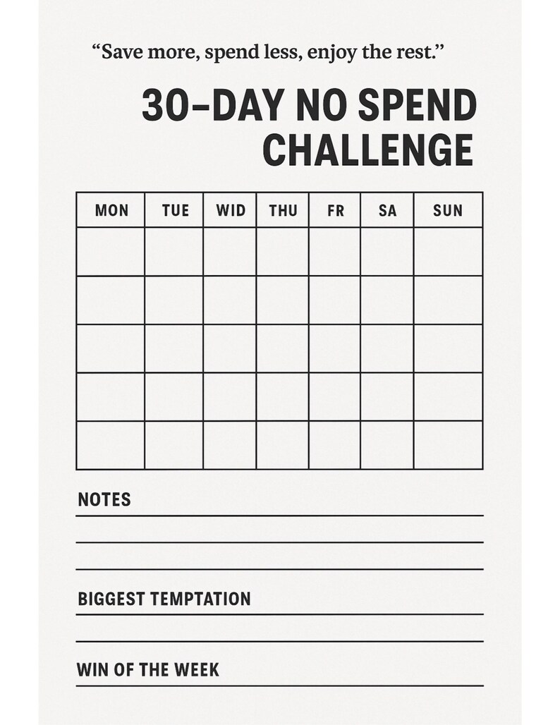 30-day No Spend Challenge Tracker - Etsy