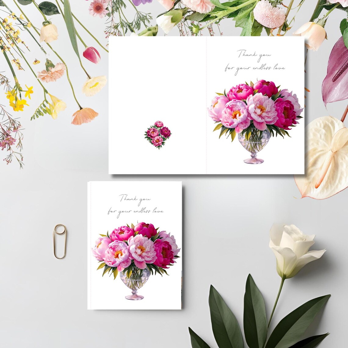 Mother's Day Card Printable | Thank You Mom Card | Peony Floral ...