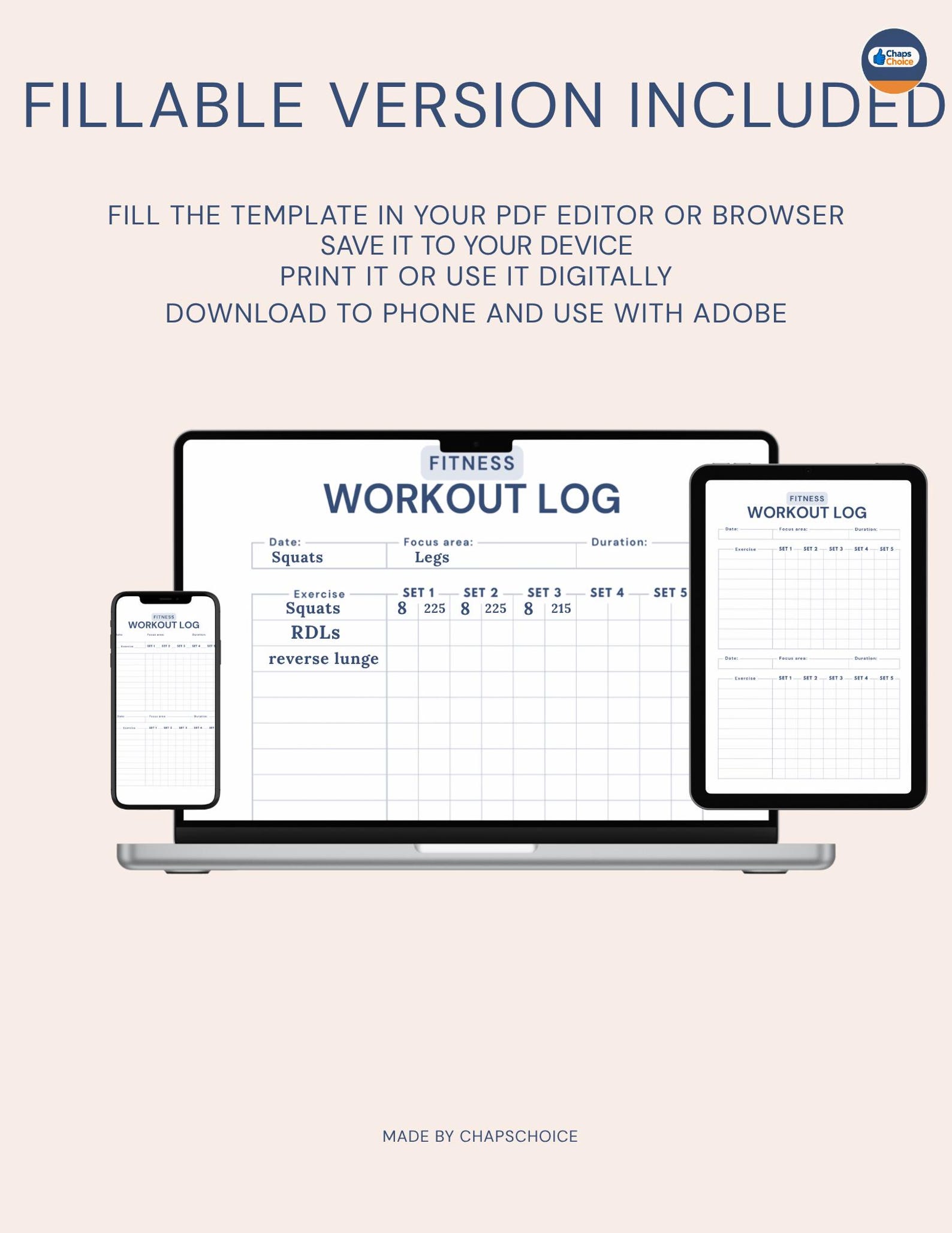 Fitness Workout Log | Printable and Digital Planner for Ipad, iPhone ...