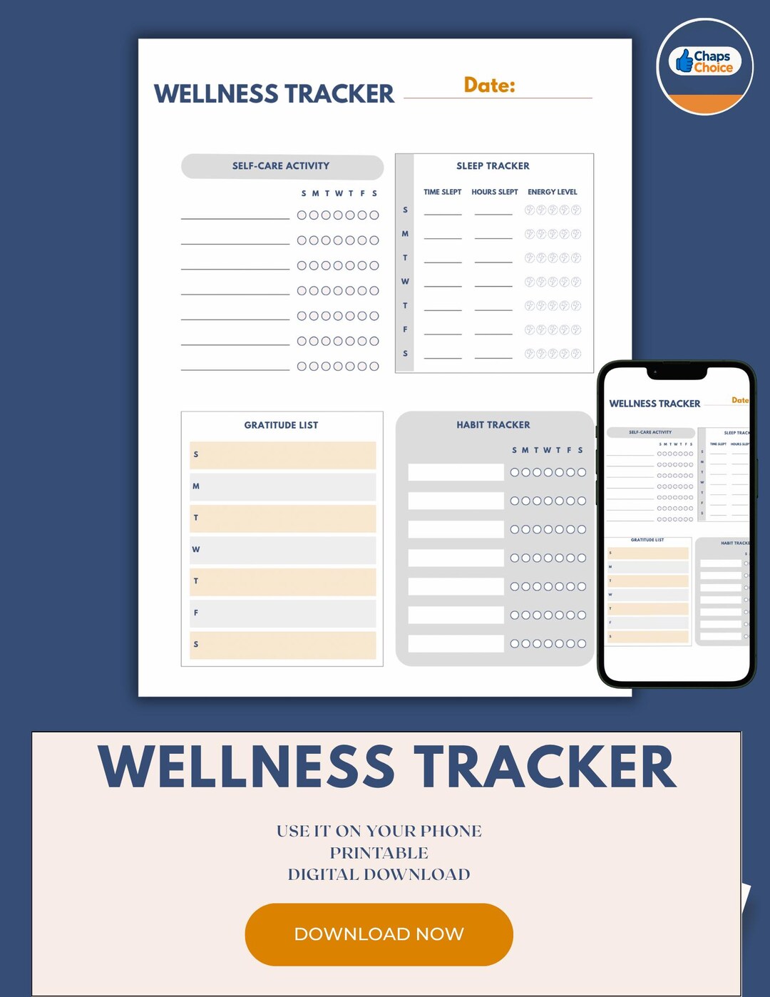 Wellness Tracker Printable | Self-care, Sleep, Habit Tracker PDF ...