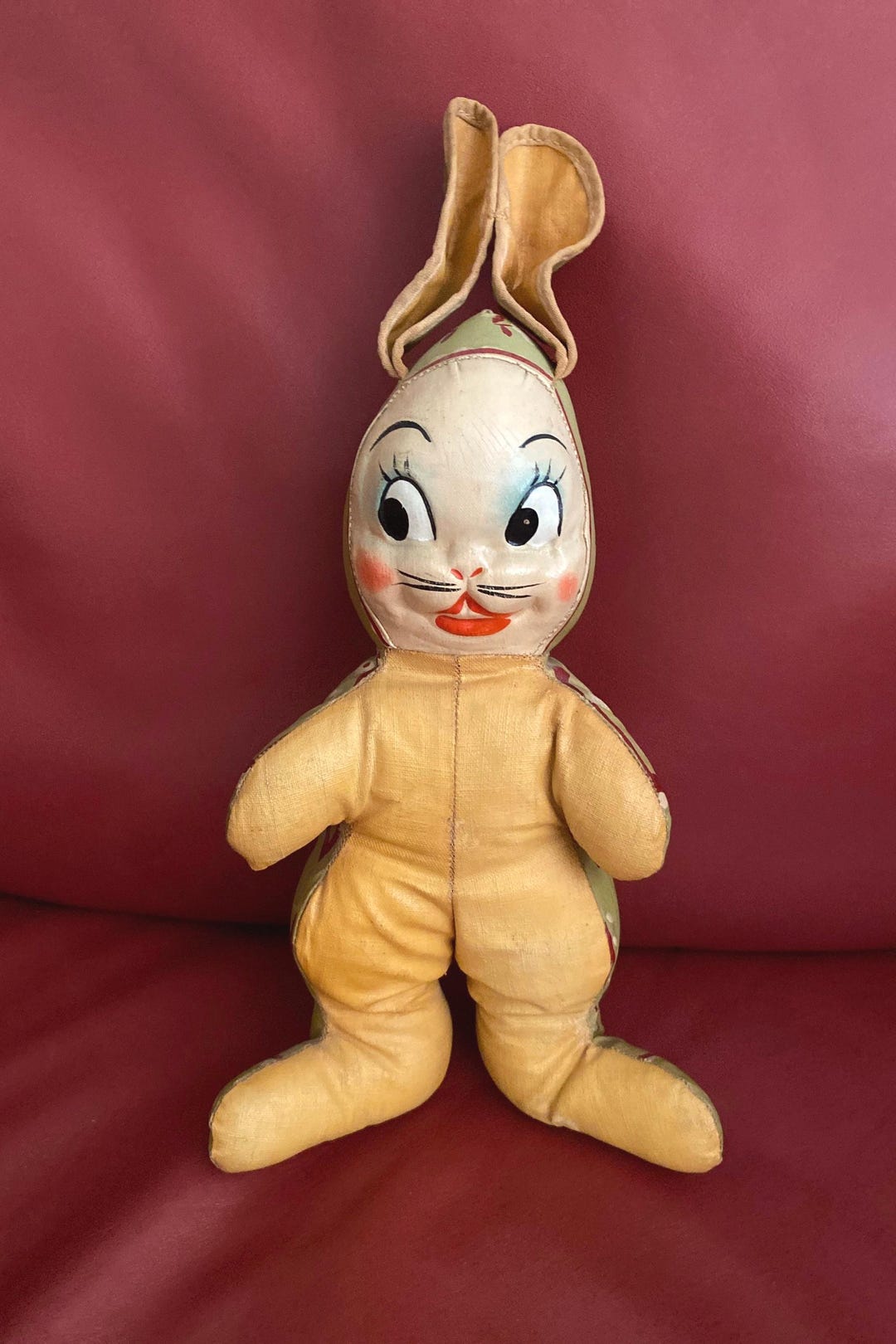 Oil Cloth Rabbit, Vintage Rabbit, Antique Cloth Stuffed Bunny, Painted ...