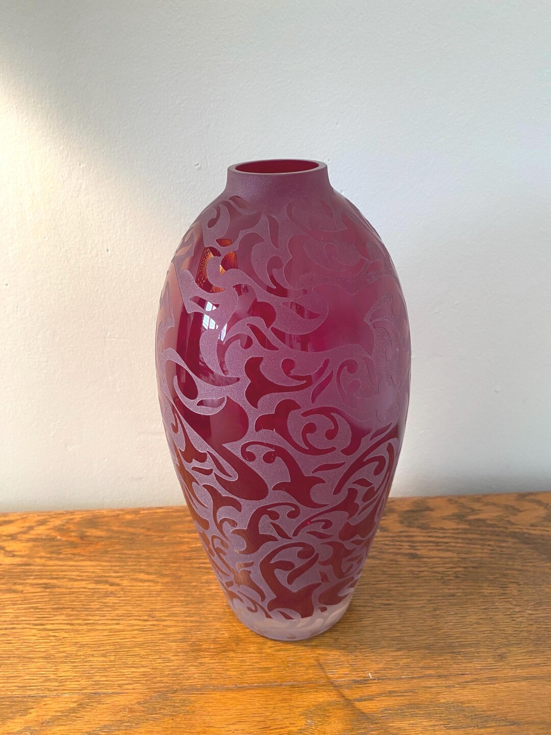 Michael Weems Vase/vintage 2005 Signed Michael Weems Elise Collection Glass Vase/ Cranberry Ruby ...