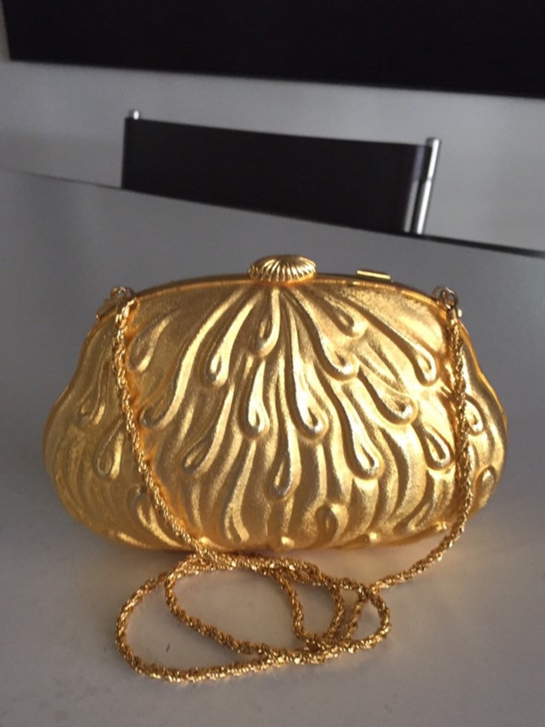 Embossed Gold Metal Evening Bag/ Gold Tone Metal Hard Clutch/hollywood ...