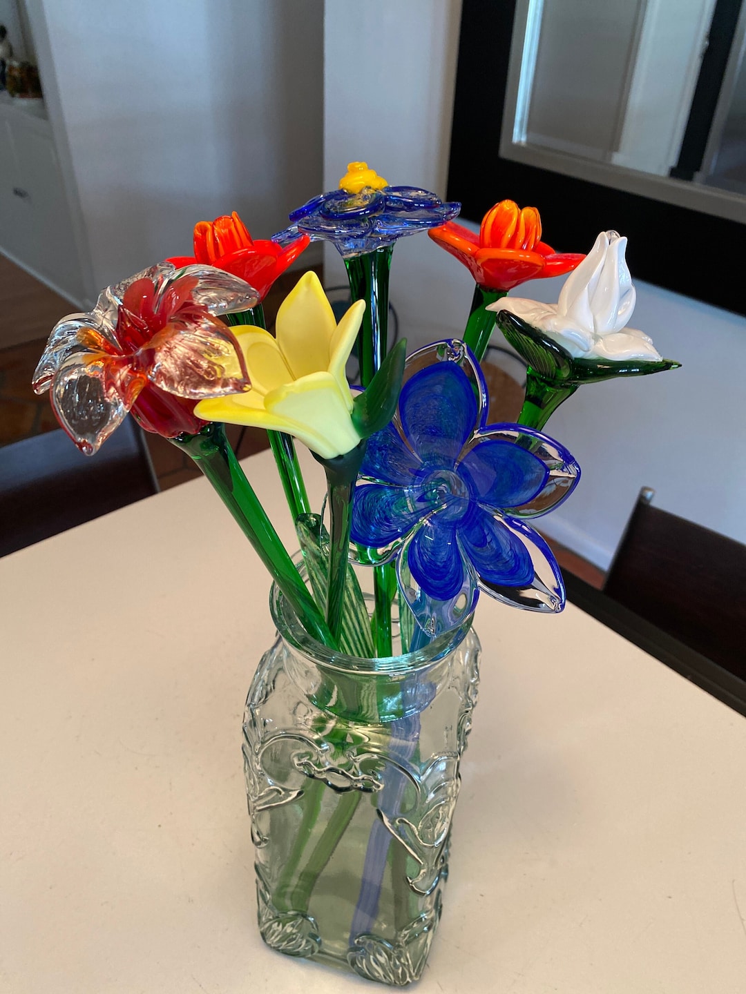 Hand Blown Art Glass Flowers Multicolored Bouquet Murano Art Glass Flower Stems Murano Style
