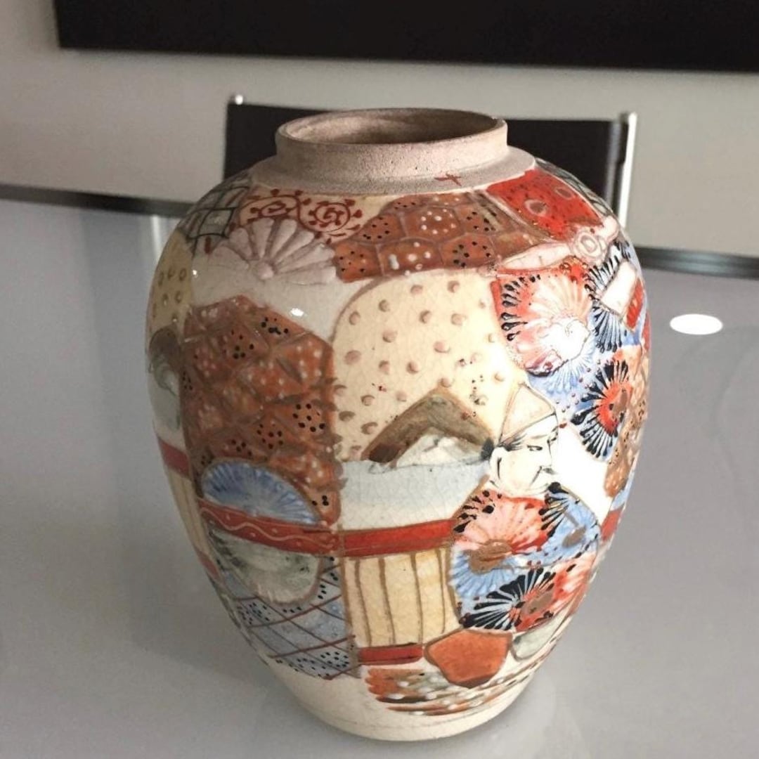 Kyoto Satsuma Hand Decorated Vase, Chinese Vase, Asian Hand Painted ...