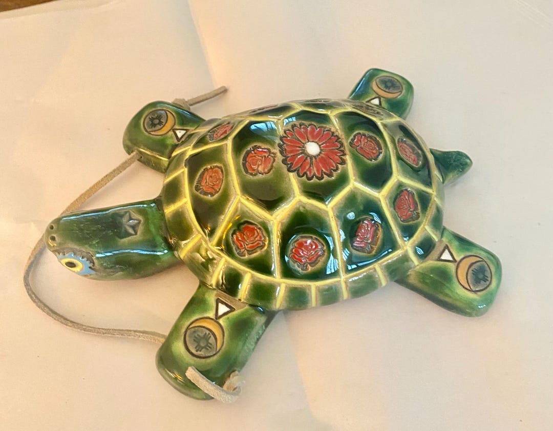 Handmade Ceramic Sculpted Turtle/ Signed Moon Flower/hand Painted ...