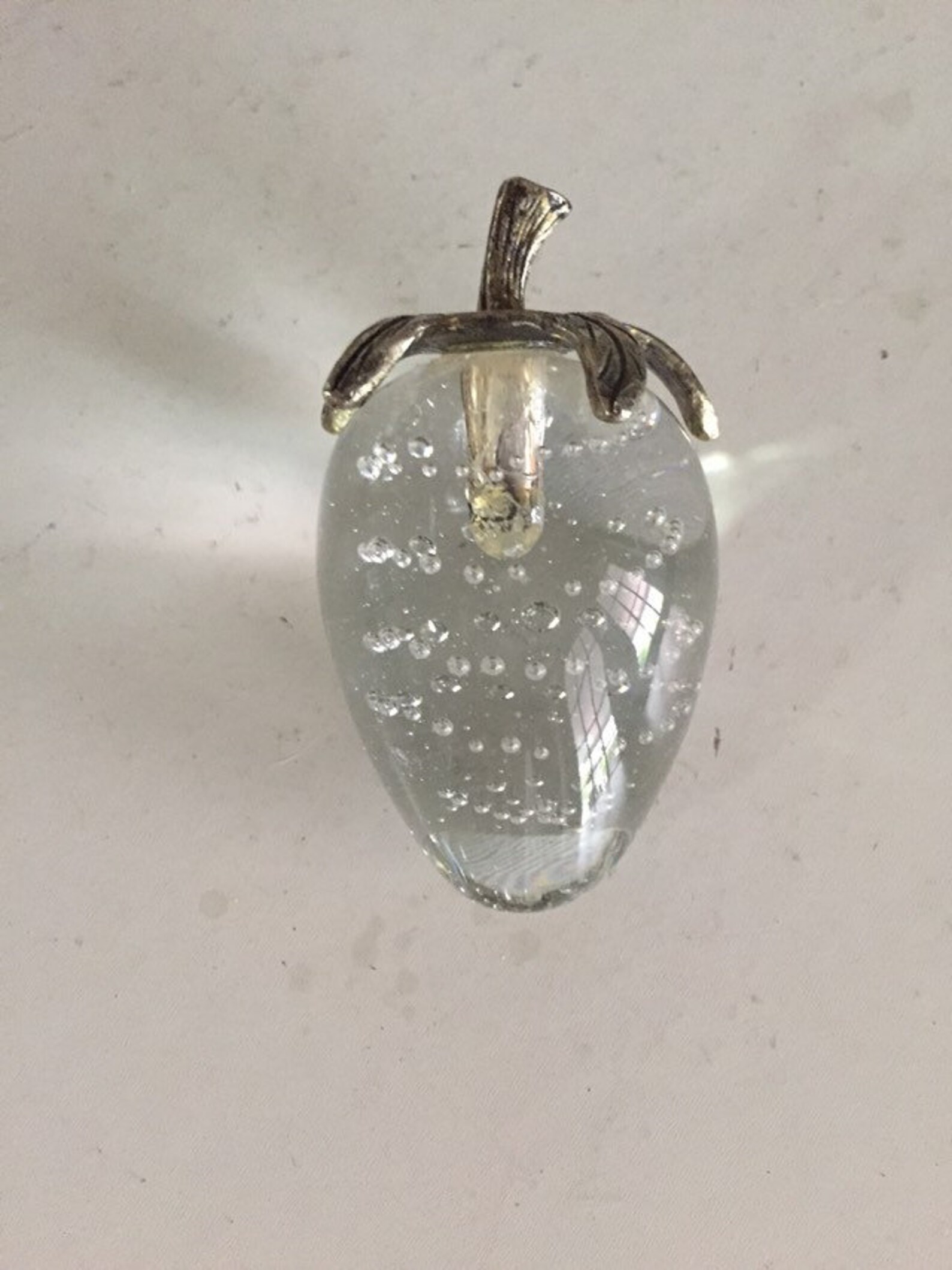 Strawberry Paperweight/ Glass and Metal Strawberry Paperweight/ Clear ...