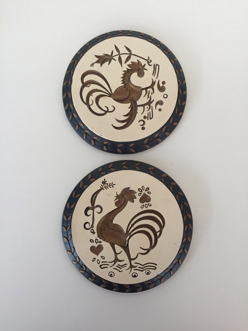 Roosters Plaque/folk Art Roosters/just Reduced/chalkware Wall - Etsy