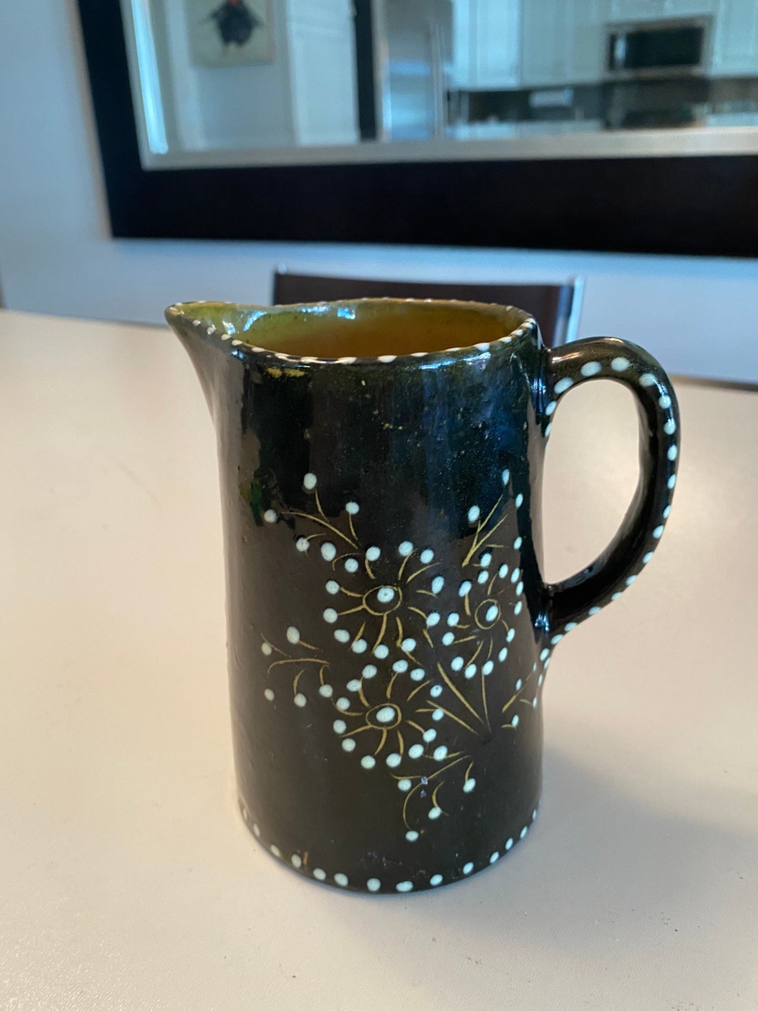 Vintage Ceramic Pitcher/ Terra Cotta Hand Painted Small Pitcher ...