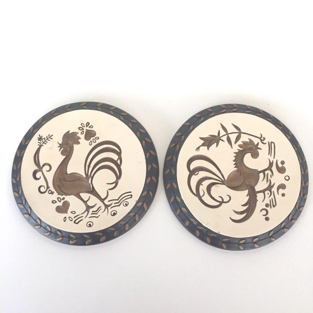 Roosters Plaque/folk Art Roosters/just Reduced/chalkware Wall Plaque ...