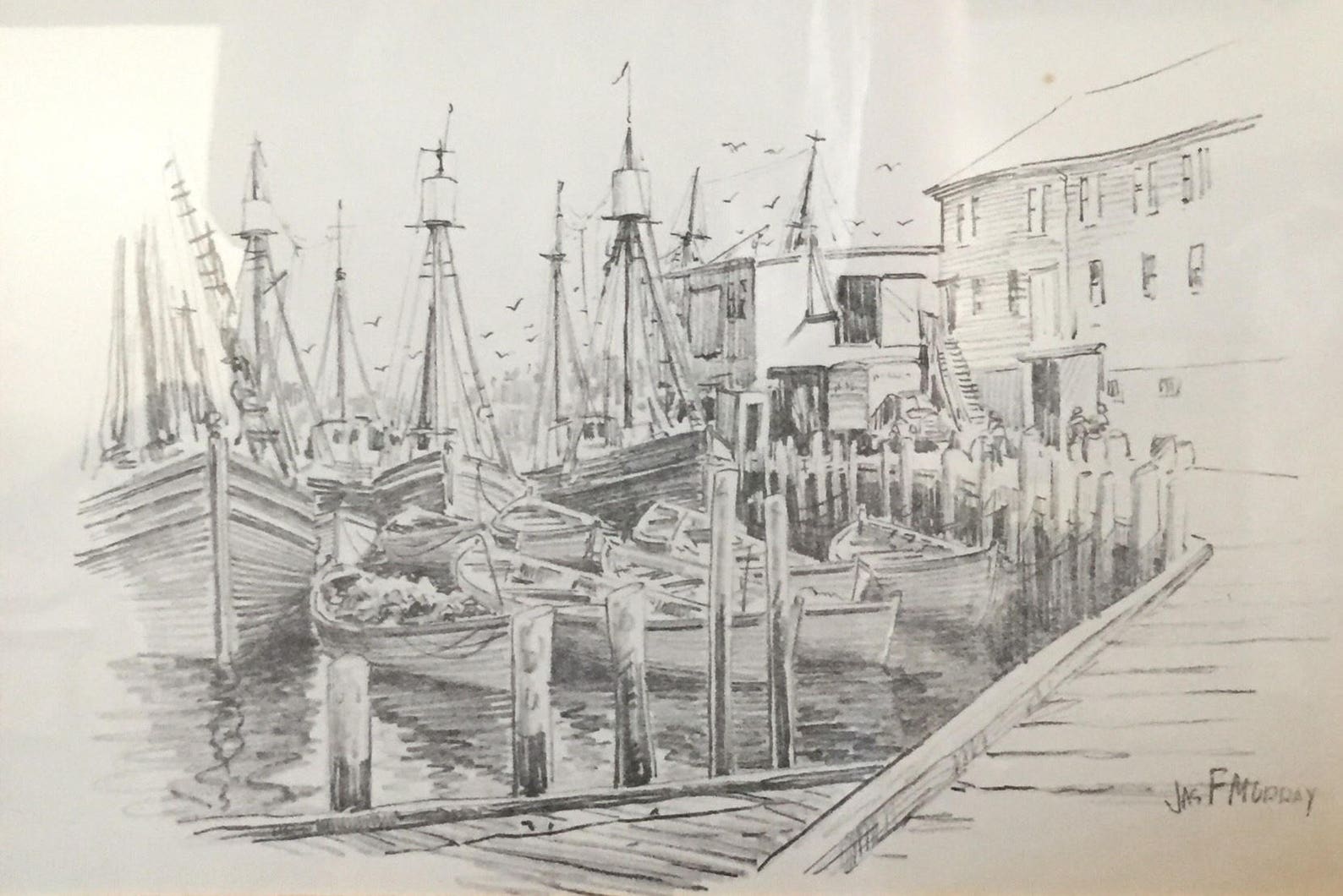 Jas F Murray Pencil Etching Wooden Frame/james Francis Murray New ...