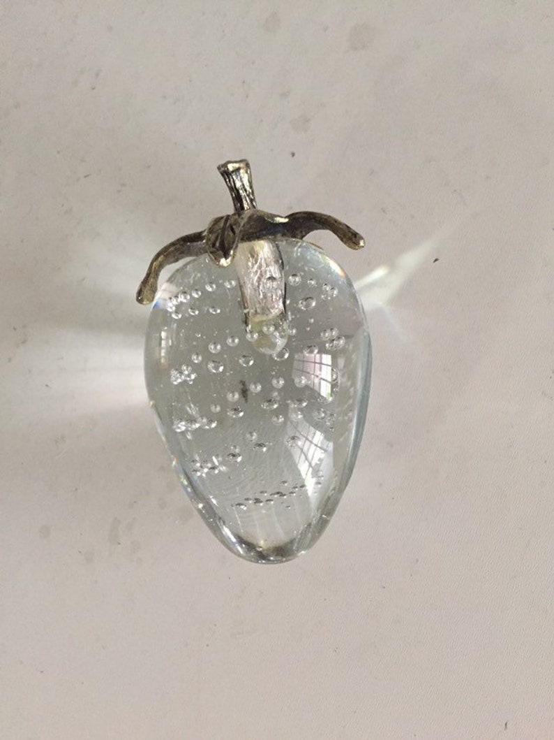 Strawberry Paperweight/ Glass and Metal Strawberry Paperweight/ Clear ...