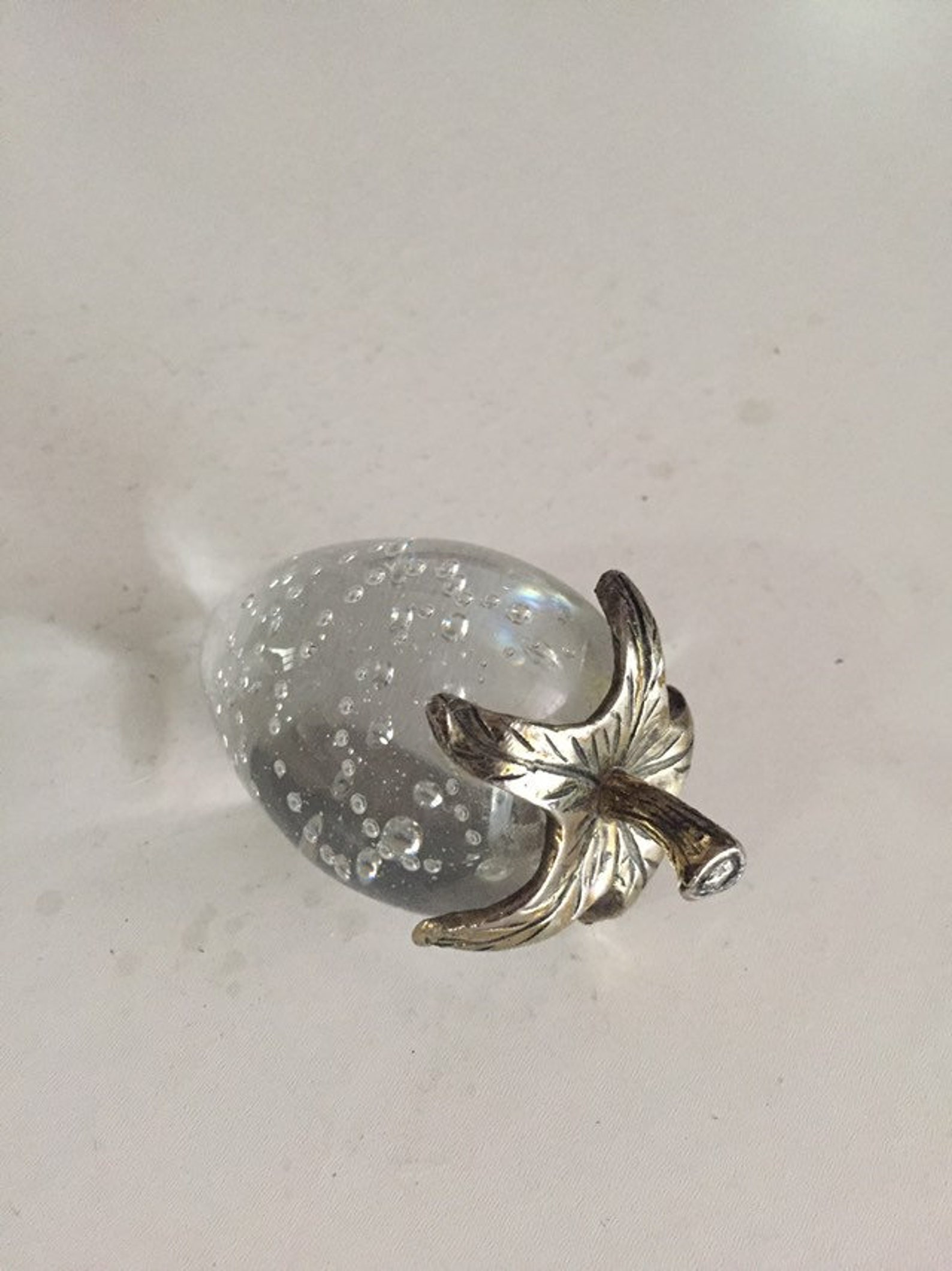 Strawberry Paperweight/ Glass and Metal Strawberry Paperweight/ Clear ...