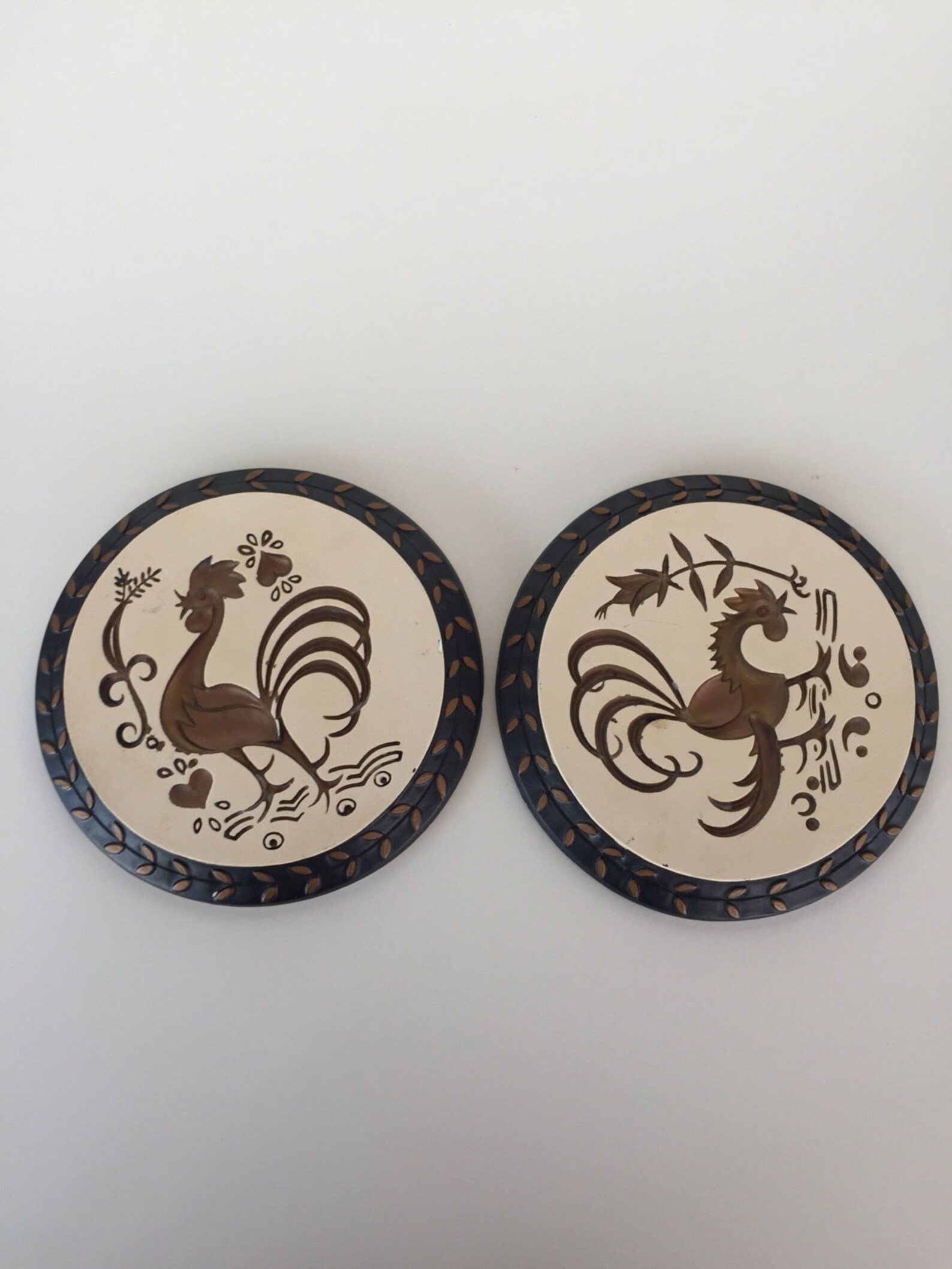 Roosters Plaque/folk Art Roosters/just Reduced/chalkware Wall - Etsy