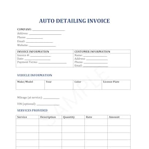 Detailing Invoice, Car Wash Receipt Template | Auto Business Forms ...