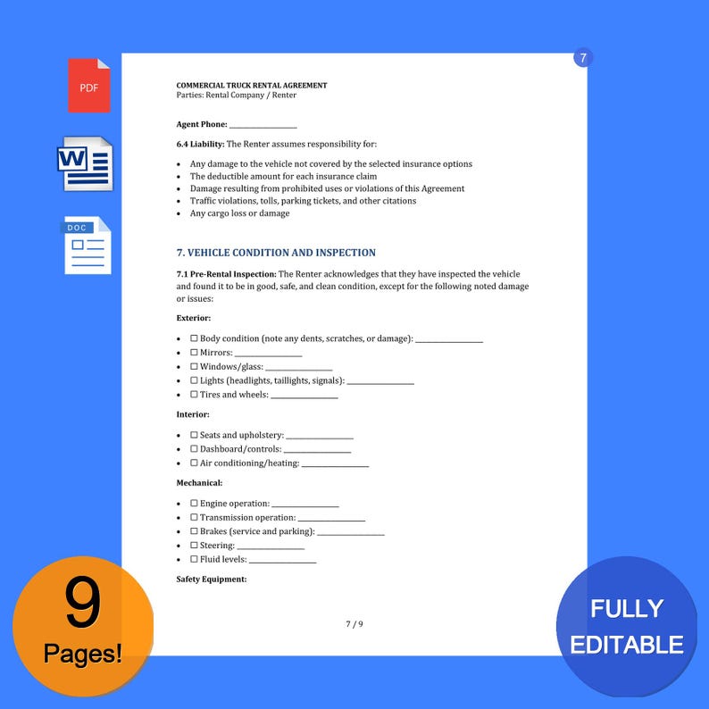 Commercial Truck Rental Agreement Template - Freight Truck Cargo Truck ...