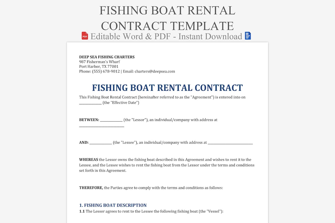 Fishing Boat Rental Agreement Template. Printable Angler Lease ...