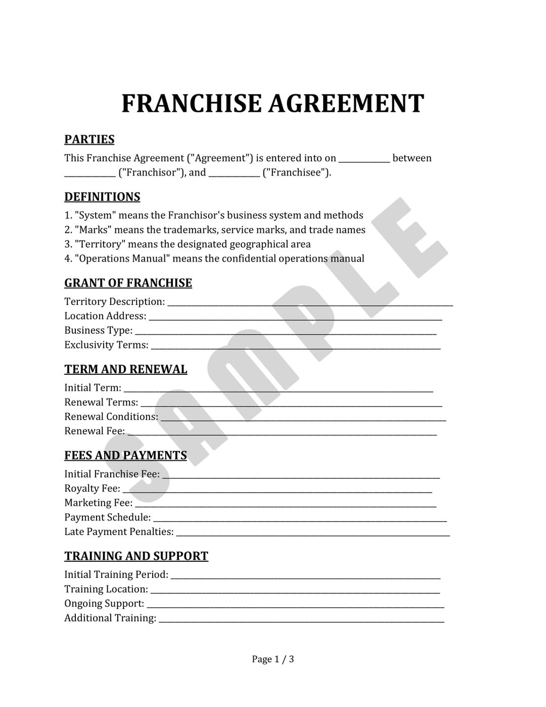 Editable Franchise Agreement Template - Easy to Use Word & PDF ...