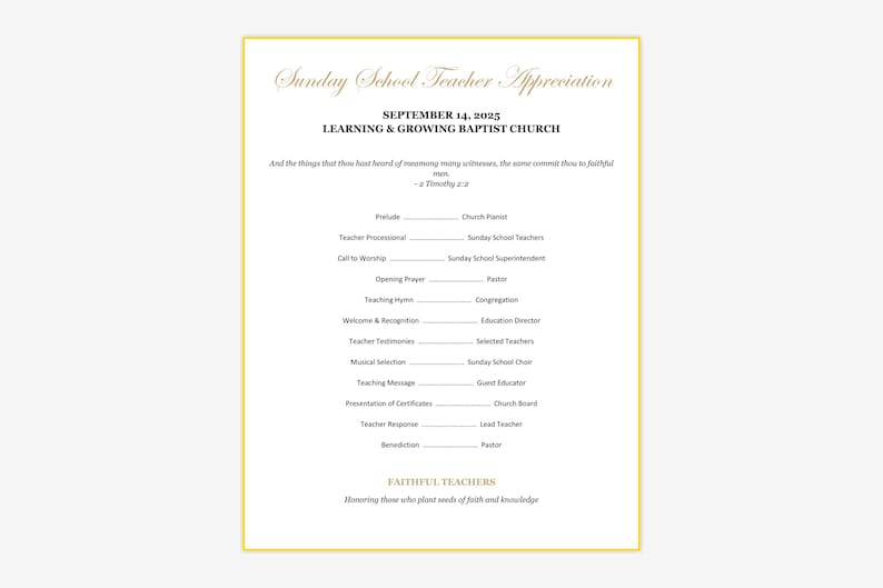 Sunday School Teacher Appreciation Program Template - Educator Honor ...