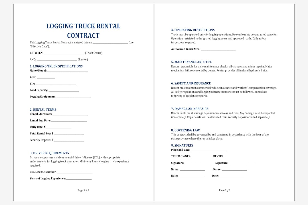 Logging Truck Rental Contract Template. Printable Timber Haul Agreement ...