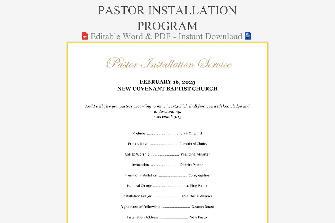 Pastor Installation Program Template - New Leader Sample | Church ...
