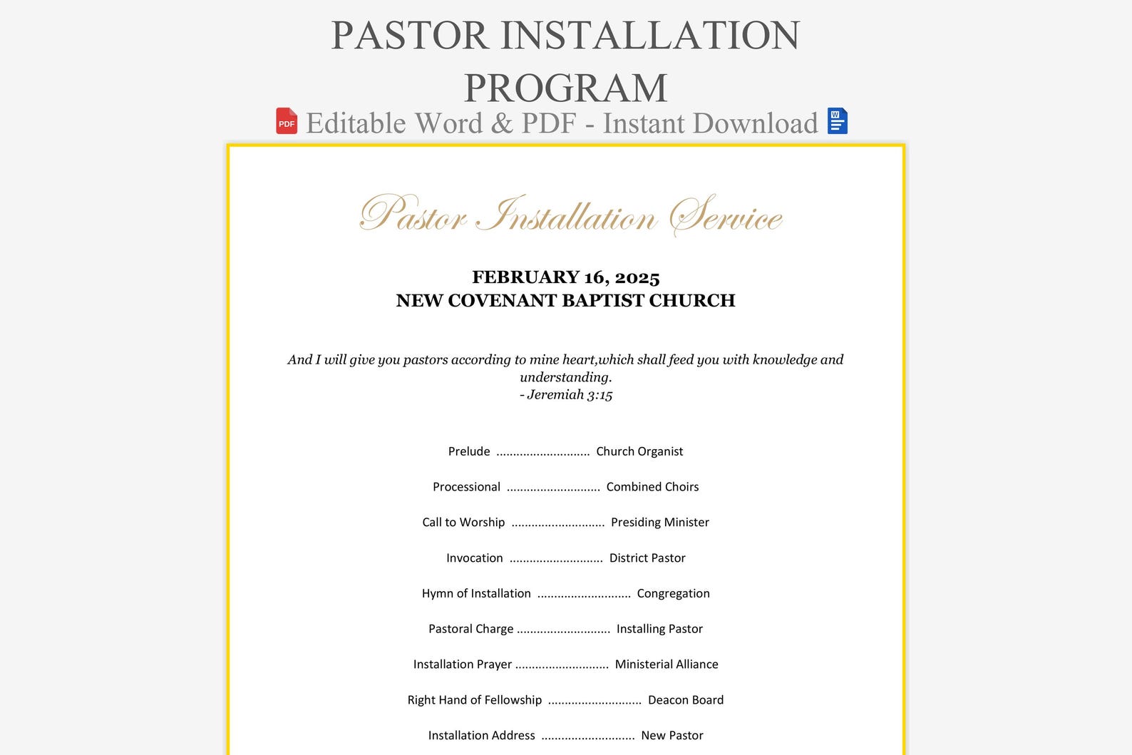 Pastor Installation Program Template - New Leader Sample | Church ...