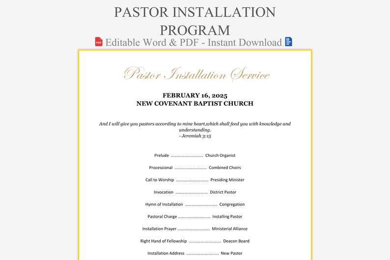 Pastor Installation Program Template - New Leader Sample | Church ...