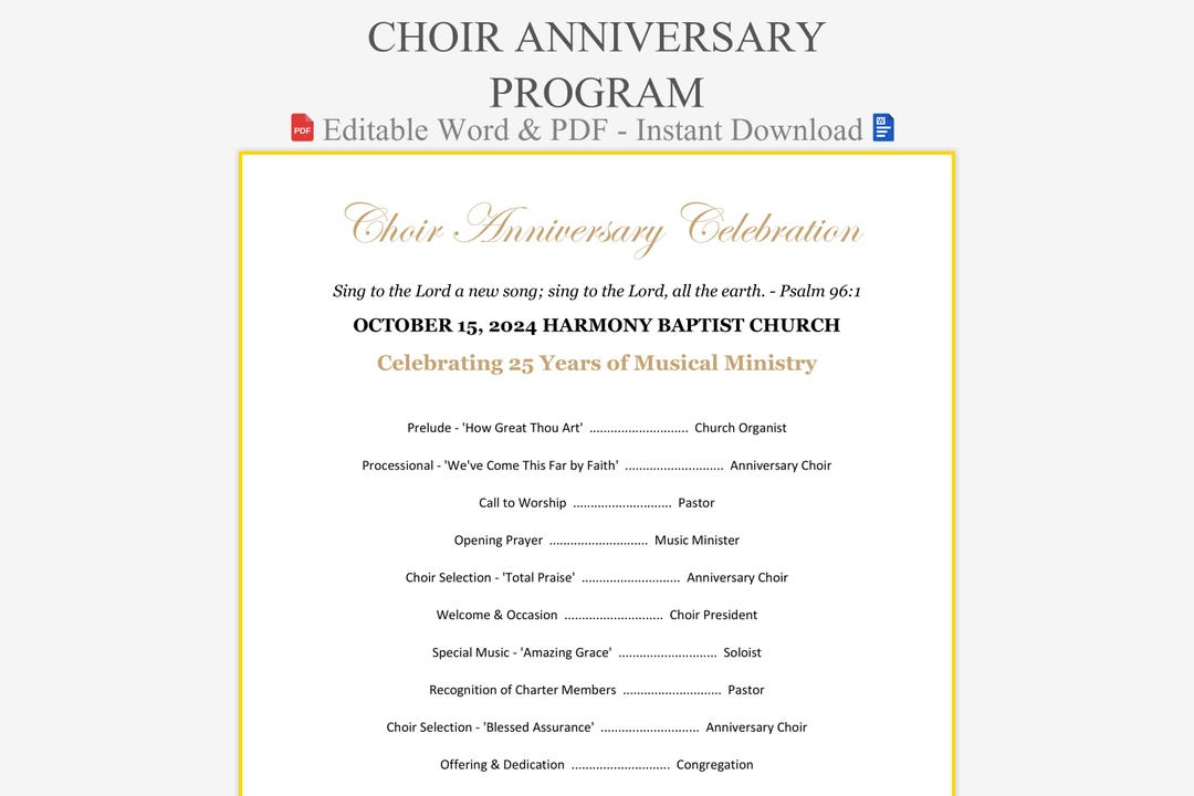 Church Choir Anniversary Program Template - Etsy
