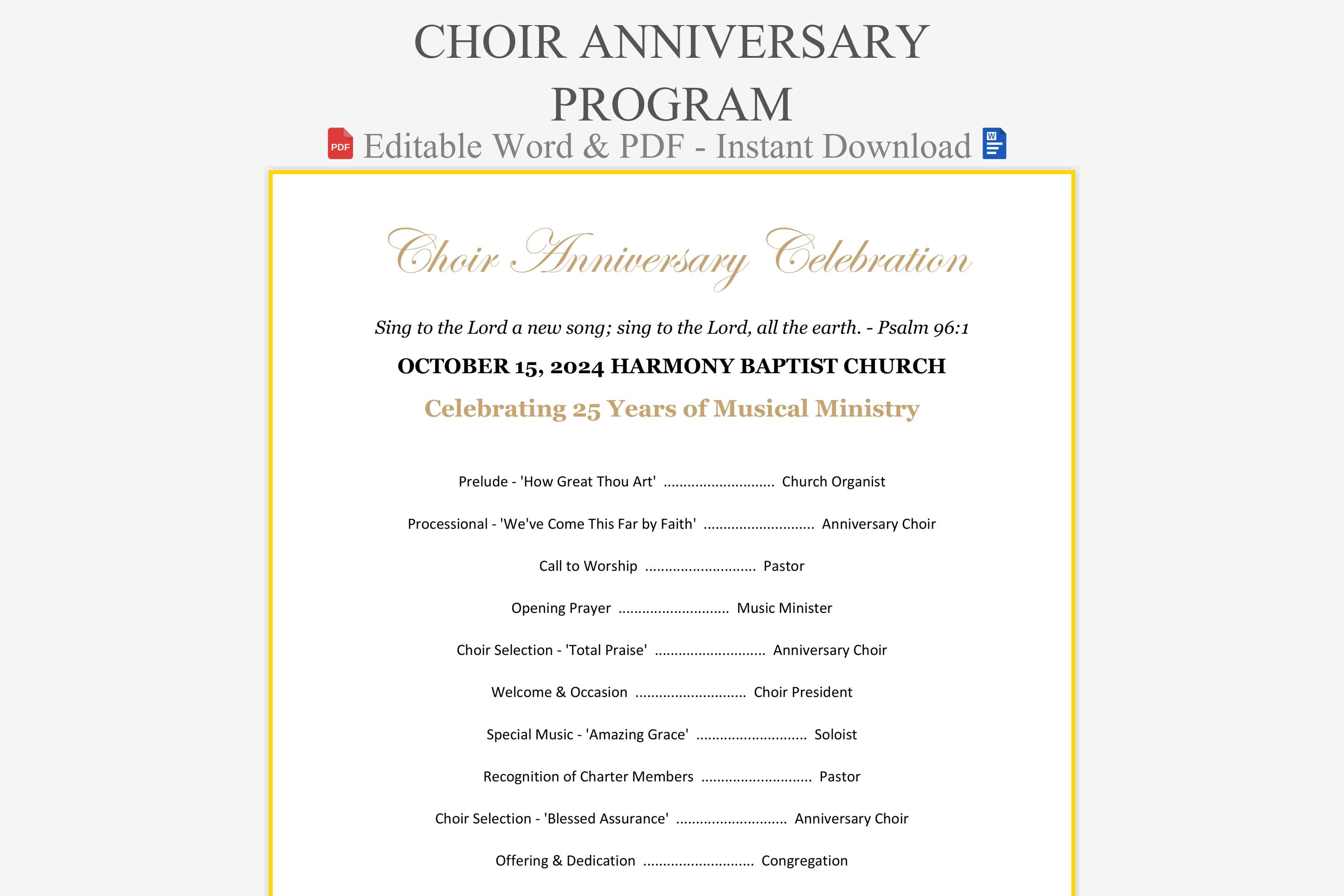 Church Choir Anniversary Program Template - Etsy