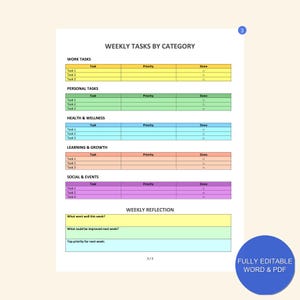 Color Coded Weekly Planner, Visual Schedule Template | Printable ...