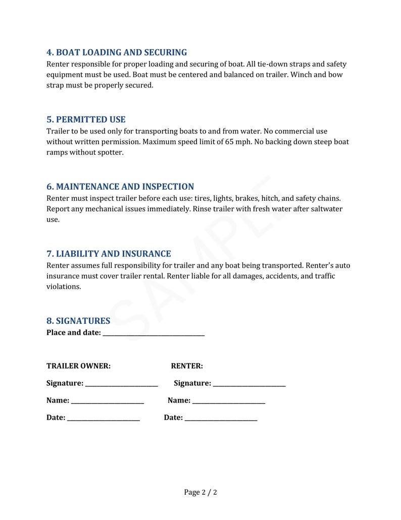 Boat Trailer Rental Contract Template - Marine Trailer Lease Agreement ...