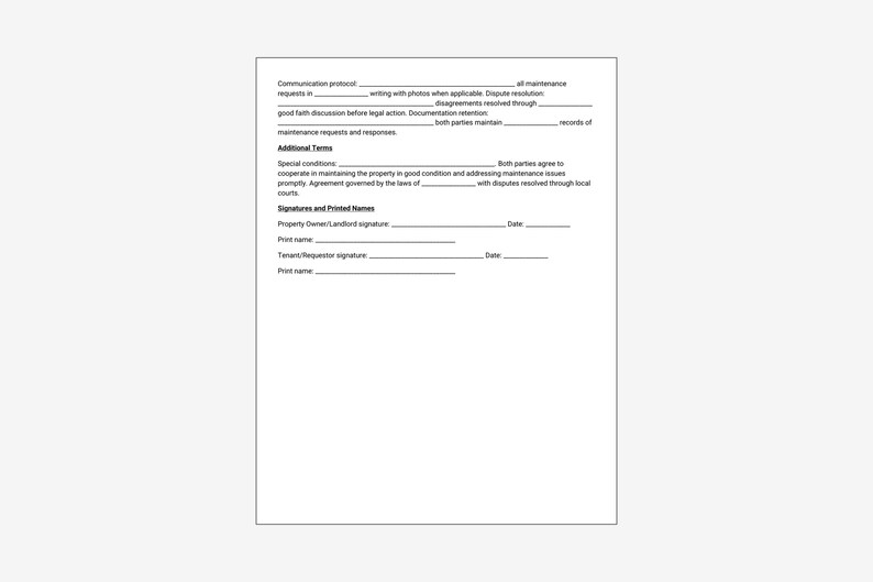 Maintenance Request Agreement Template, Repair Service Contract ...